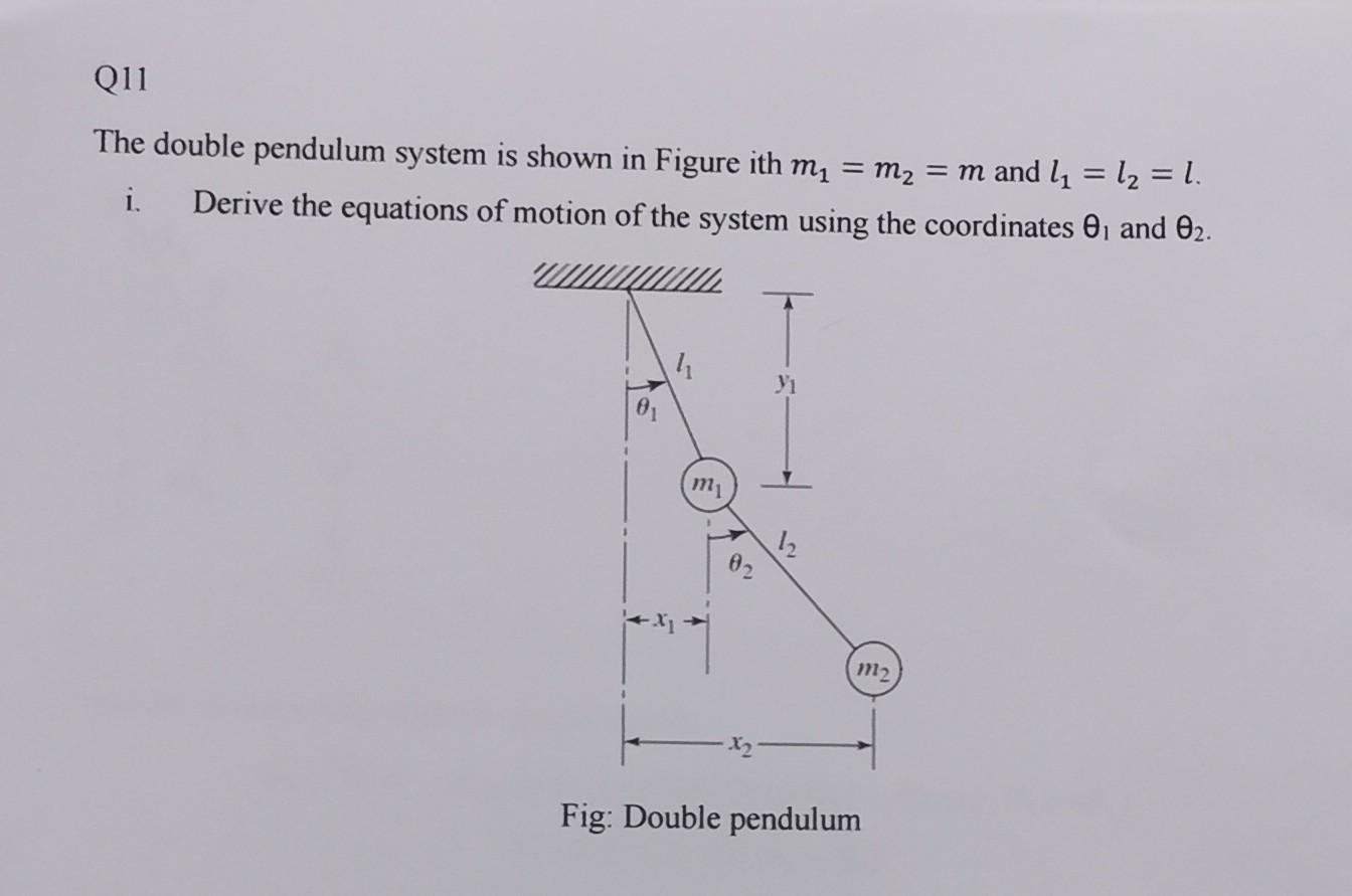 Solved The double pendulum system is shown in Figure ith | Chegg.com