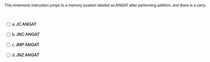 Solved This mnemonic instruction jumps to a memory location | Chegg.com
