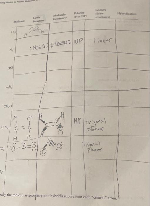 Solved "Specify the molecular geometry and hybridization | Chegg.com