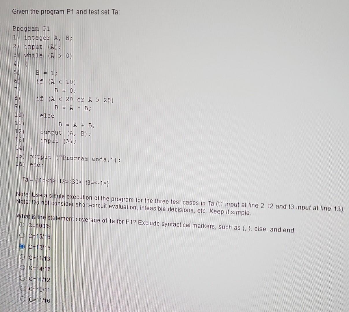 Solved Given the program P1 and test set Ta: Program P1 1) | Chegg.com