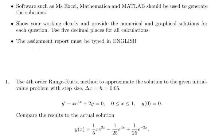 Solved - Software such as Ms Excel, Mathematica and MATLAB | Chegg.com