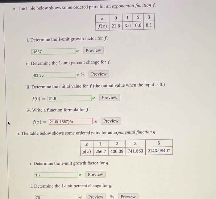 Solved A The Table Below Shows Some Ordered Pairs For An