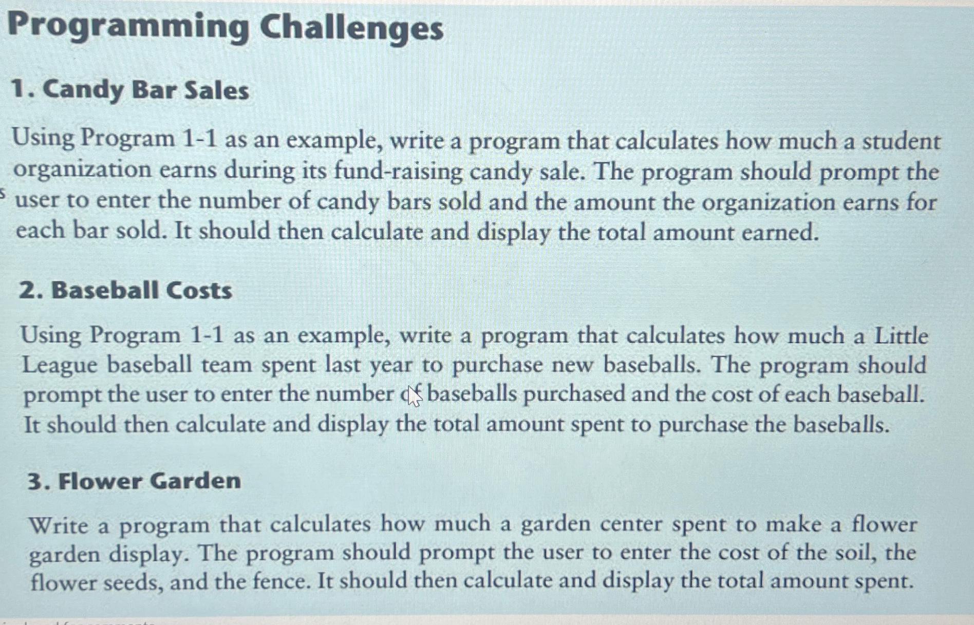 Solved Programming ChallengesCandy Bar SalesUsing Program | Chegg.com