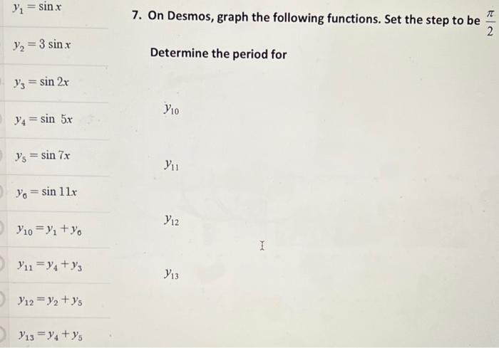 y1=sinx y2=3sinx y3=sin2x y4=sin5x y5=sin7x y0=sin11x | Chegg.com
