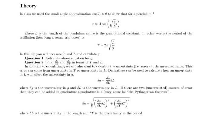 Solved Theory In class we used the small angle approximation | Chegg.com