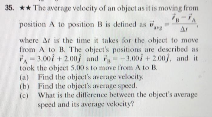 Solved 35. ** The average velocity of an object as it is | Chegg.com