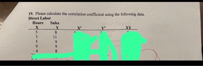 Solved 19. Please calculate the correlation coefficient | Chegg.com