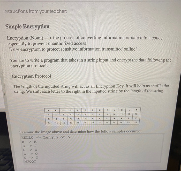 Solved Instructions from your teacher: Simple Encryption | Chegg.com