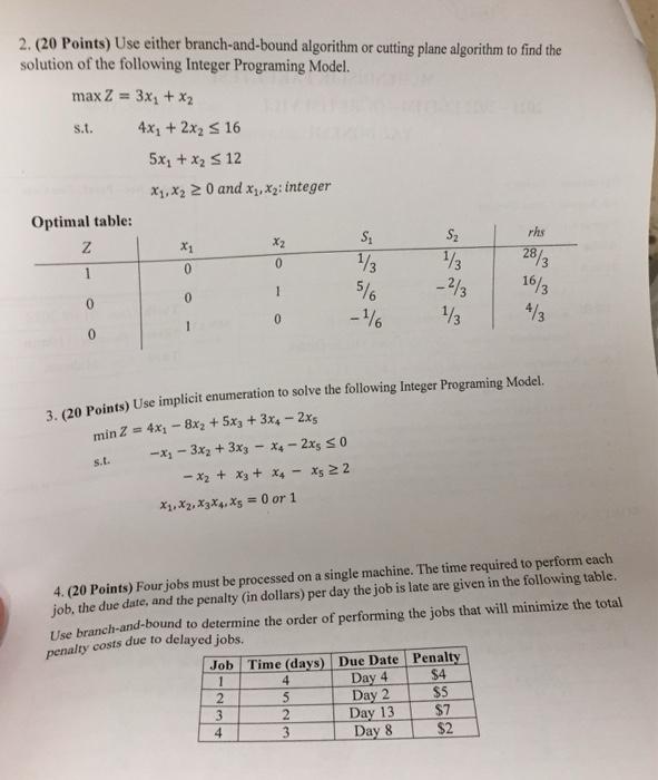 Solved 2 20 Points Use Either Branch And Bound Algorithm 4651