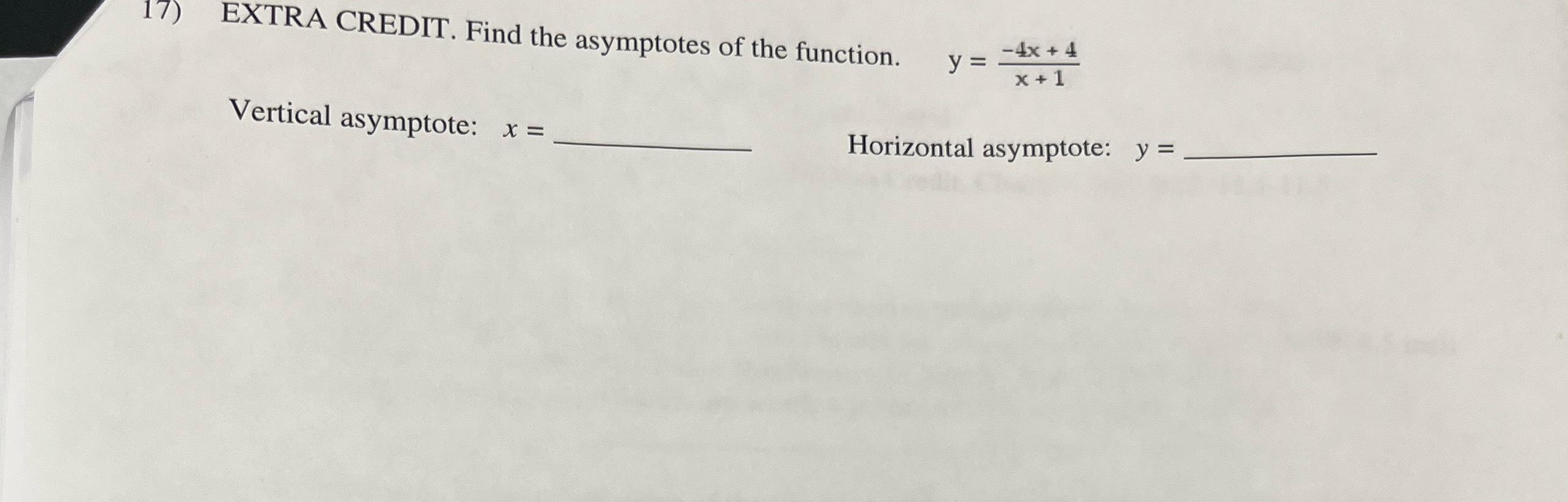 Solved EXTRA CREDIT. Find the asymptotes of the function. | Chegg.com