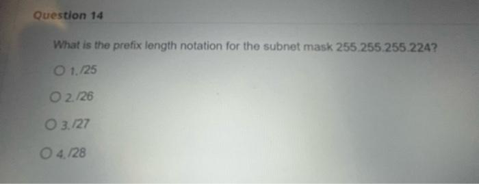 Solved Question 14 What is the prefix length notation for | Chegg.com