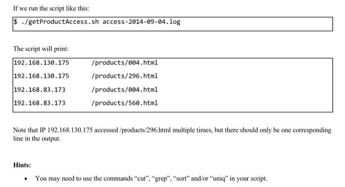 Solved Cheekpoiat 2.3: Shell Script to analyze web log | Chegg.com