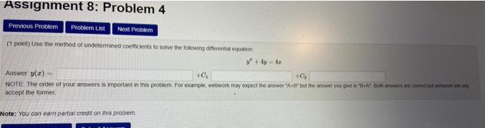 Solved Assignment 8 Problem 4 Previous Problem Problem List 4858