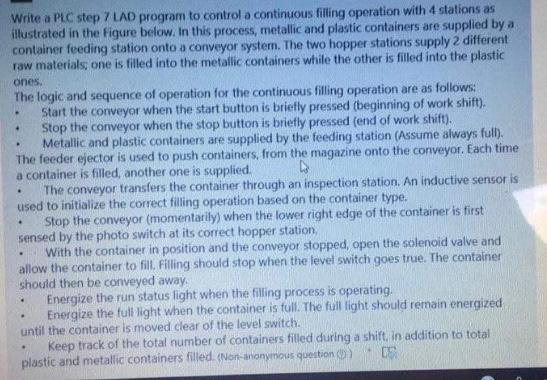 Solved Write a PLC step 7 LAD program to control a | Chegg.com