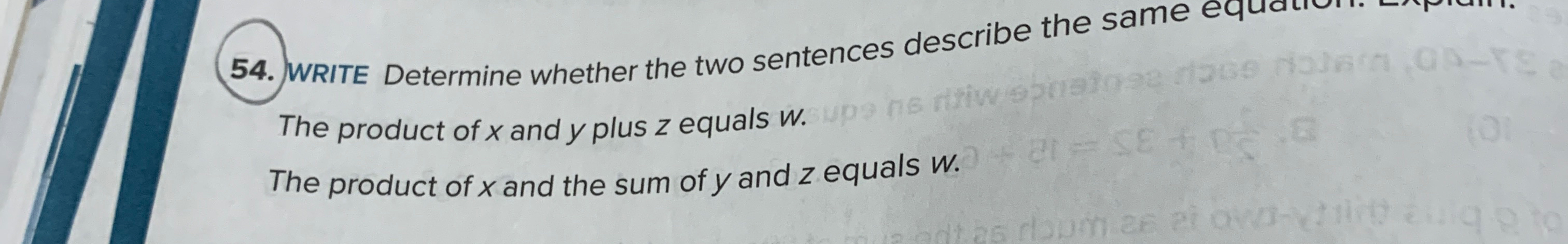 Solved WRITE Determine whether the two sentences describe | Chegg.com