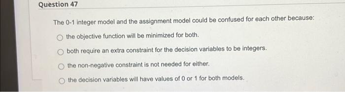Solved The 0-1 integer model and the assignment model could | Chegg.com