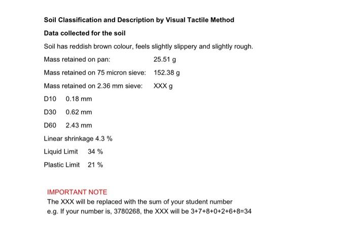 Soil Classification and Description by Visual Tactile | Chegg.com