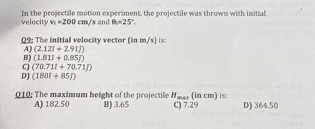 Solved In the projectile motion experiment, the projectile | Chegg.com