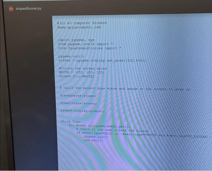 Solved A+ Computer Science SQUARES AND CIRCLES Lab Goal: | Chegg.com
