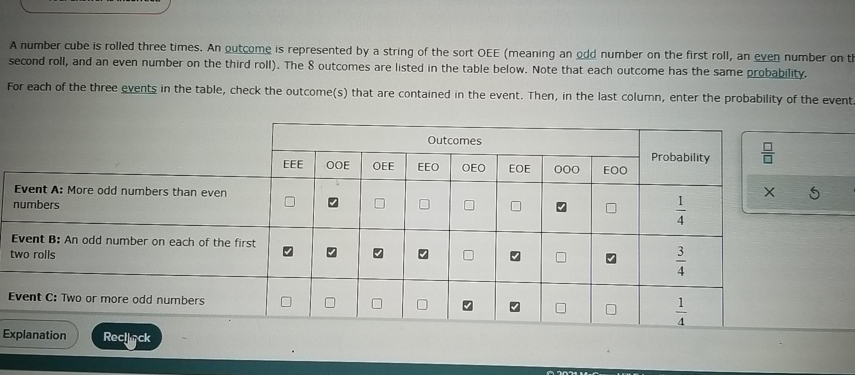 Solved A number cube is rolled three times. An outcome is | Chegg.com