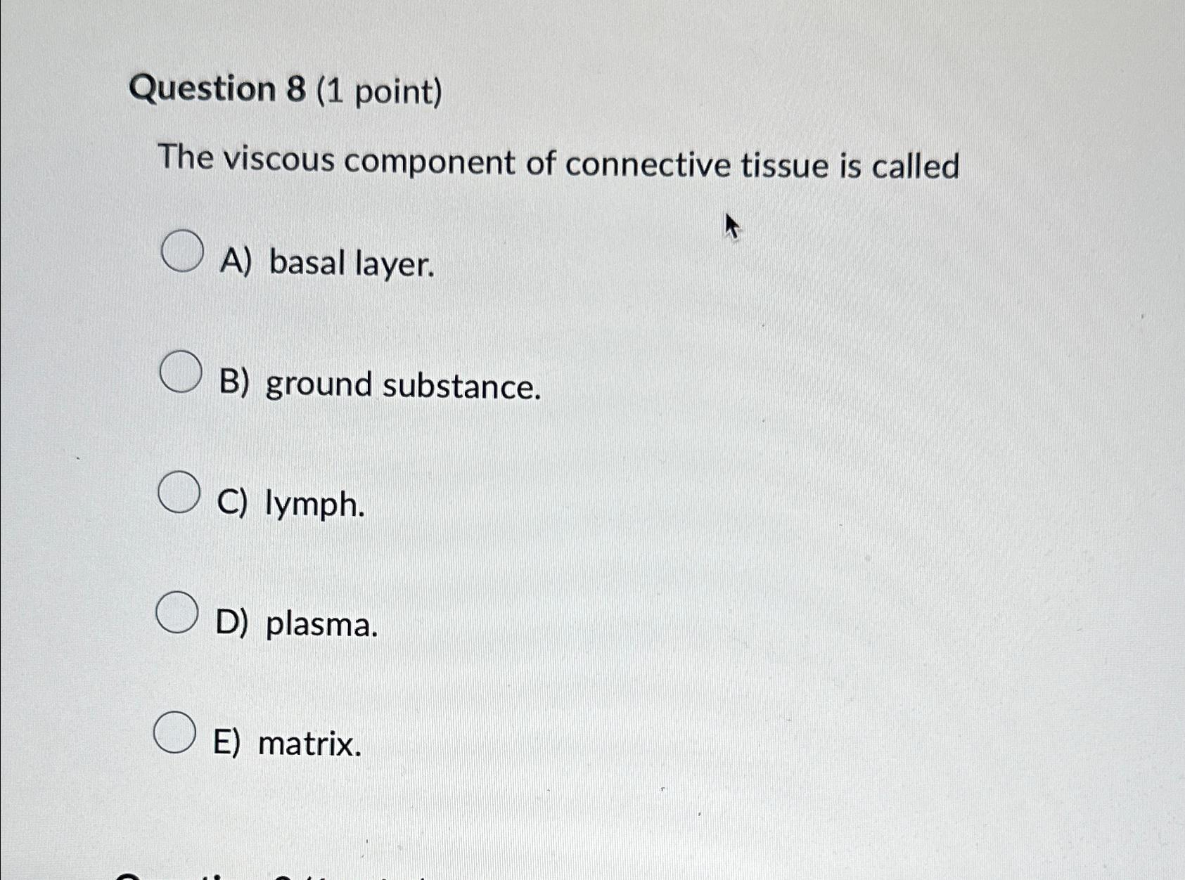 Solved Question 8 (1 ﻿point)The viscous component of | Chegg.com