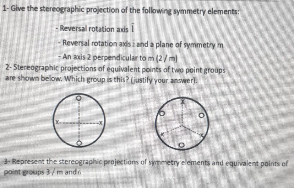 Solved 1- Give the stereographic projection of the following | Chegg.com