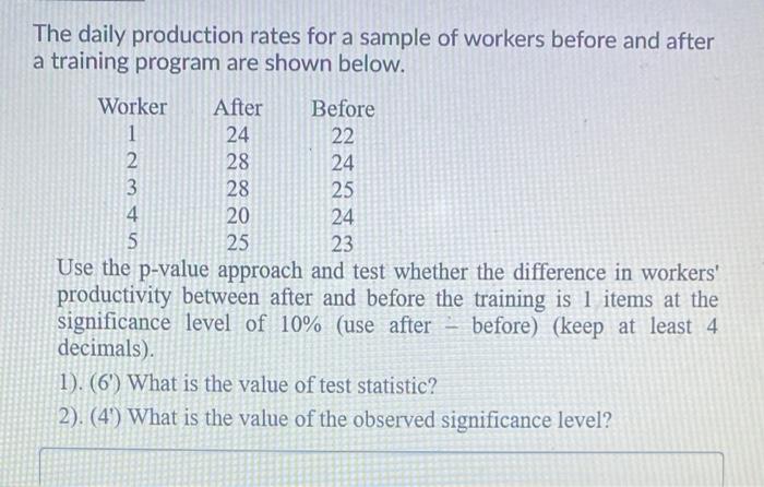Solved The daily production rates for a sample of workers | Chegg.com
