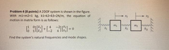 Solved Problem 4 (8 points) A 2DOF system is shown in the | Chegg.com