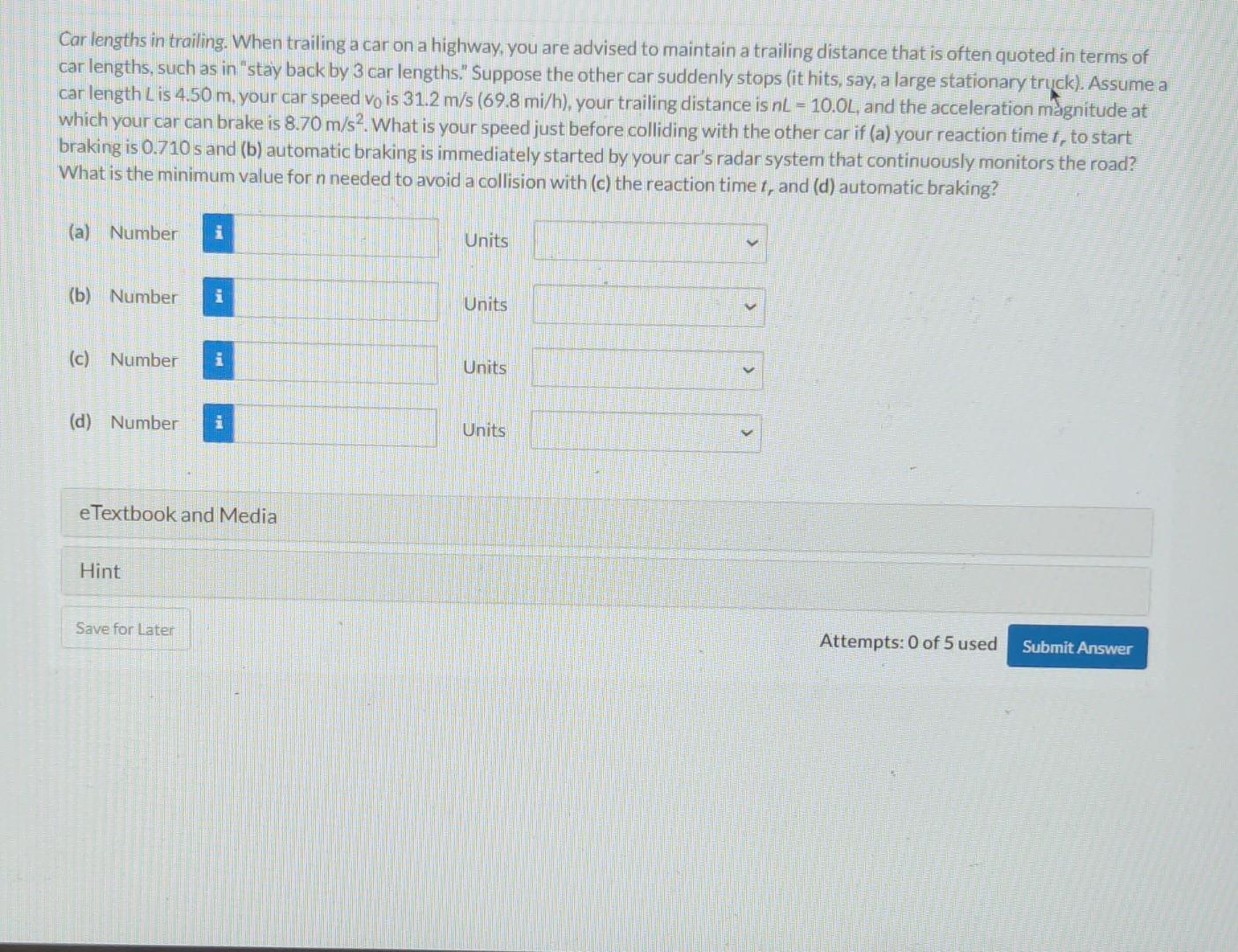 Solved Car lengths in trailing. When trailing a car on a | Chegg.com