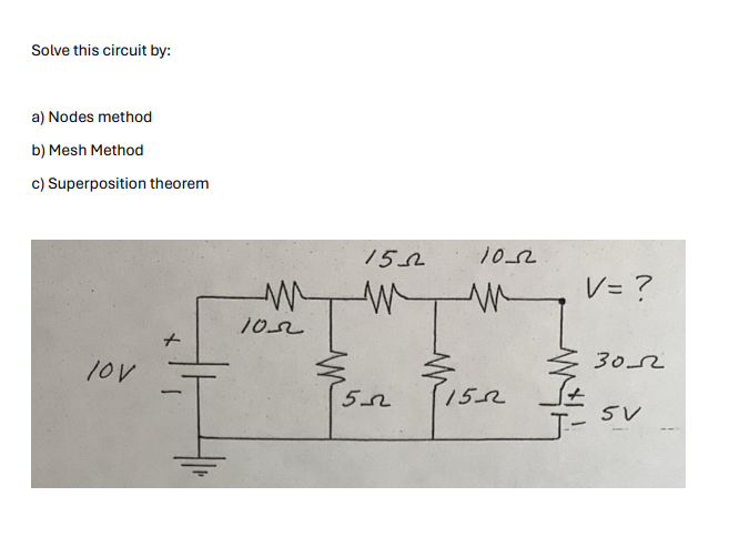 Solved Solve this circuit by:a) ﻿Nodes methodb) ﻿Mesh | Chegg.com