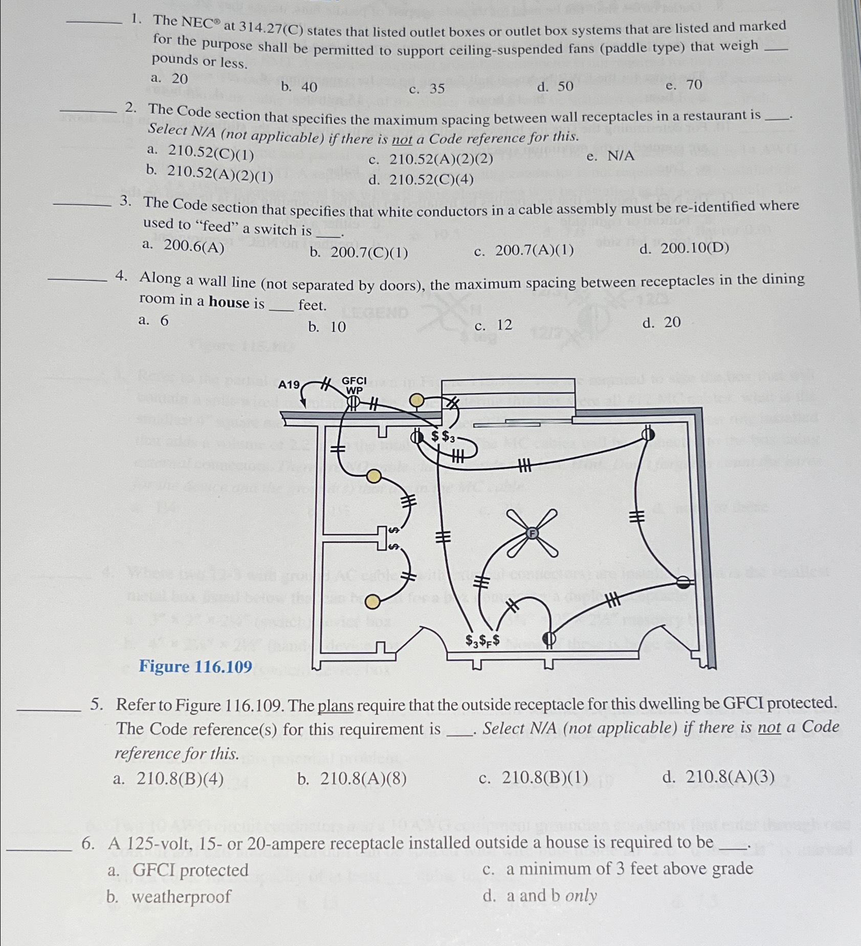Solved The NEC ?o+ ﻿at 314.27(C) ﻿states that listed outlet | Chegg.com