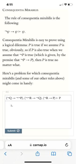 4:11 CONSEQUENTIA MIRABILIS The rule of consequentia | Chegg.com