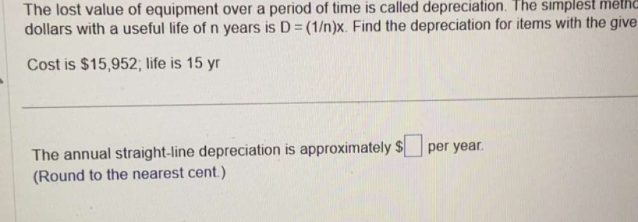 Solved The lost value of equipment over a period of time is | Chegg.com