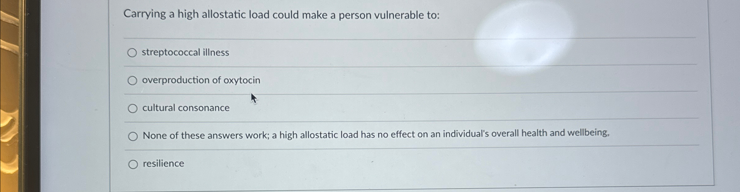 Solved Carrying a high allostatic load could make a person | Chegg.com