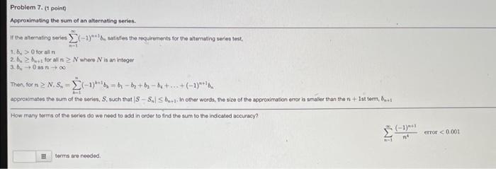 Solved Problem 7. (1 point Approximating the sum of an | Chegg.com