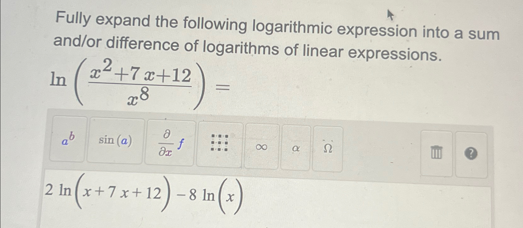 Solved Fully expand the following logarithmic expression | Chegg.com