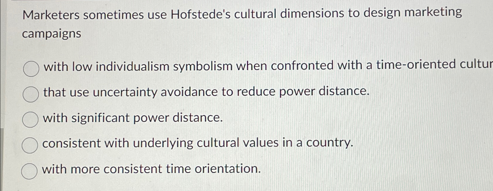 Solved Marketers sometimes use Hofstede's cultural | Chegg.com