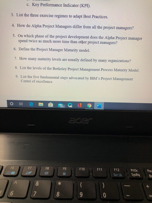 Solved c. Key Performance Indicator (KPI). 3. List the three | Chegg.com