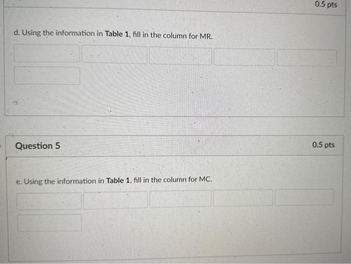 Solved b. Using the information in Table 1, fill in the | Chegg.com