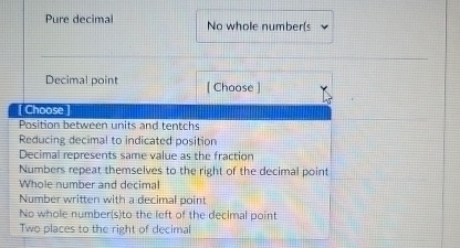 Solved Pure decimalDecimal point[Choose ]Position between | Chegg.com