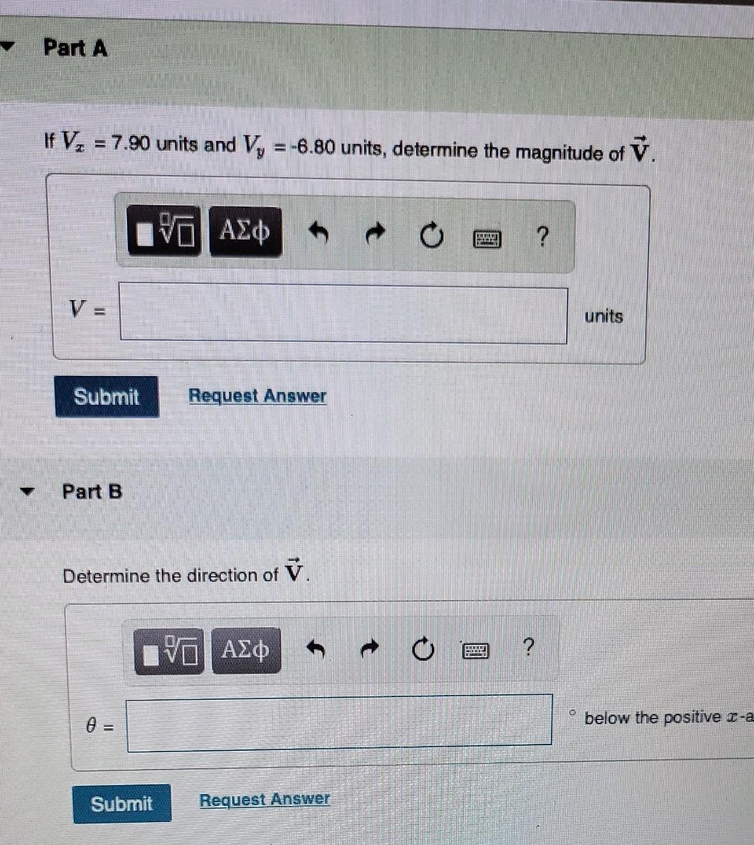 Solved Part A If V₂ = 7.90 units and V₁ = -6.80 units, | Chegg.com