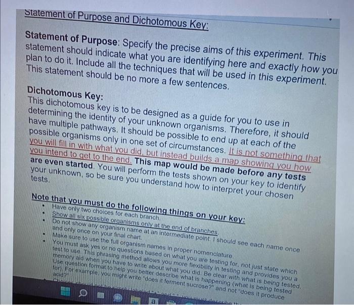 Solved DICHOTOMOUS KEY FLOWCHART; During the unknown | Chegg.com
