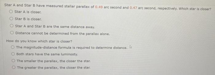 Solved Star A and Star B have measured stellar parallax of | Chegg.com