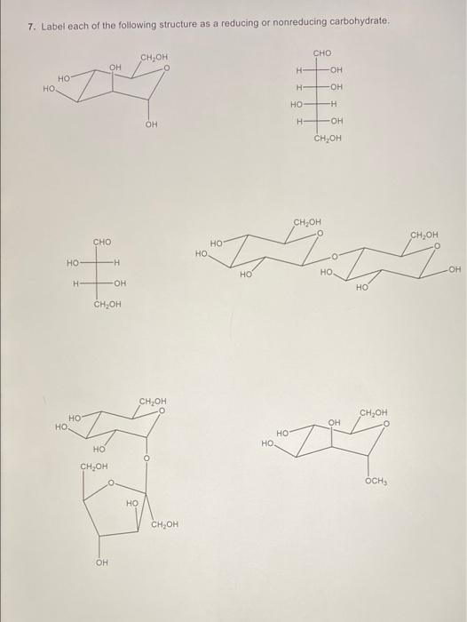 Solved label each of the following structures as a reducing | Chegg.com