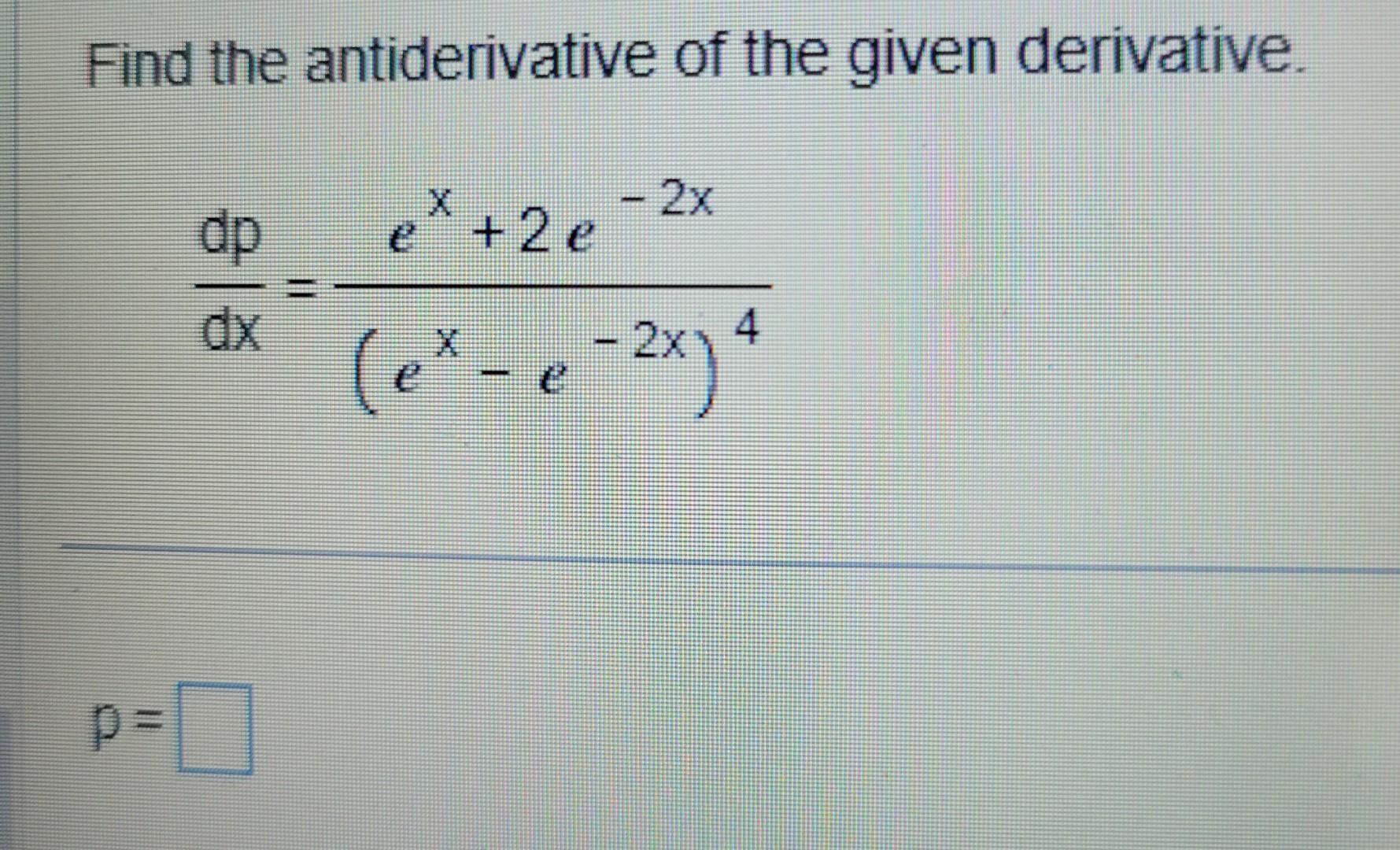 Solved Find the antiderivative of the given derivative. | Chegg.com