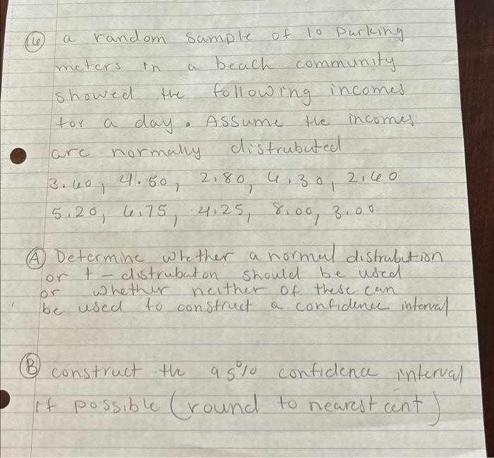 Solved (16) a random sample of 10 purking meters in a beach | Chegg.com