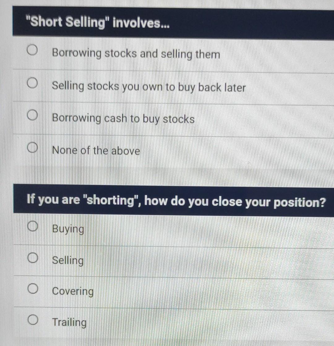 Solved "Short Selling" involves... Borrowing stocks and | Chegg.com