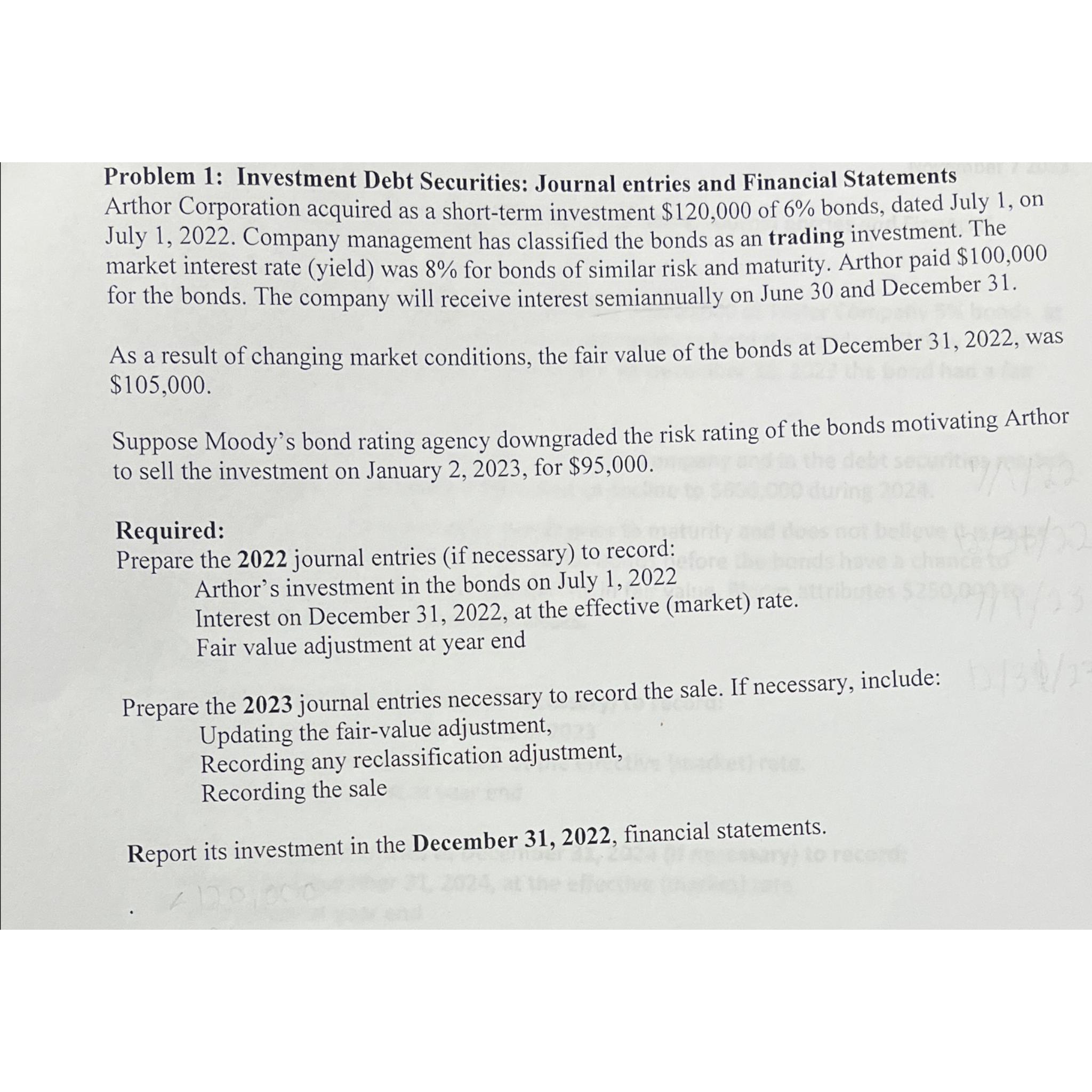 Solved Problem 1: Investment Debt Securities: Journal | Chegg.com