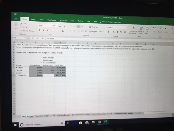 Solved assignment mod 05 Excel Home Insert Draw Page Layout | Chegg.com