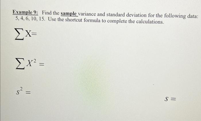 Solved Example 9: Find the sample variance and standard | Chegg.com